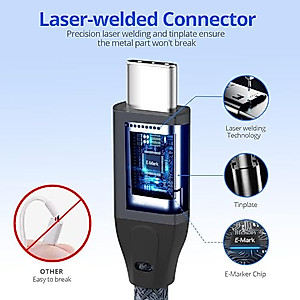 UseBean USB C to USB C Cable 100W 15ft(2 Pack), Right Angle USB 3.2 Gen2x2 20Gbps Data Transfer&PD Fast Charging,4K60Hz Video Monitor Type-C Cord,for MacBook Pro, iPad Pro,Galaxy S24/S23