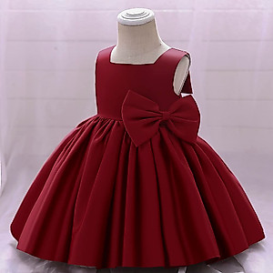 6M-8T Baby Girl Big Bowknot Birthday Pageant Dress Toddler Party Tutu Gown Baptism Dresses Burgundy 70