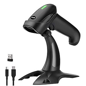 USB Wireless Barcode Scanner with Stand,Symcode Barcode Scanner Wireless Versatile 2-in-1 (2.4Ghz Wireless+USB 2.0 Wired) Rechargeable Cordless 1D Barcode Reader USB Handheld Bar Code Scanner Wireless