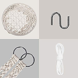 SUNCREAT Hammock Chair Macrame Swing with Side Pocket, Hanging Cotton Rope Hammock Swing Chair for Indoor and Outdoor Use, 330 lbs Capacity, Beige