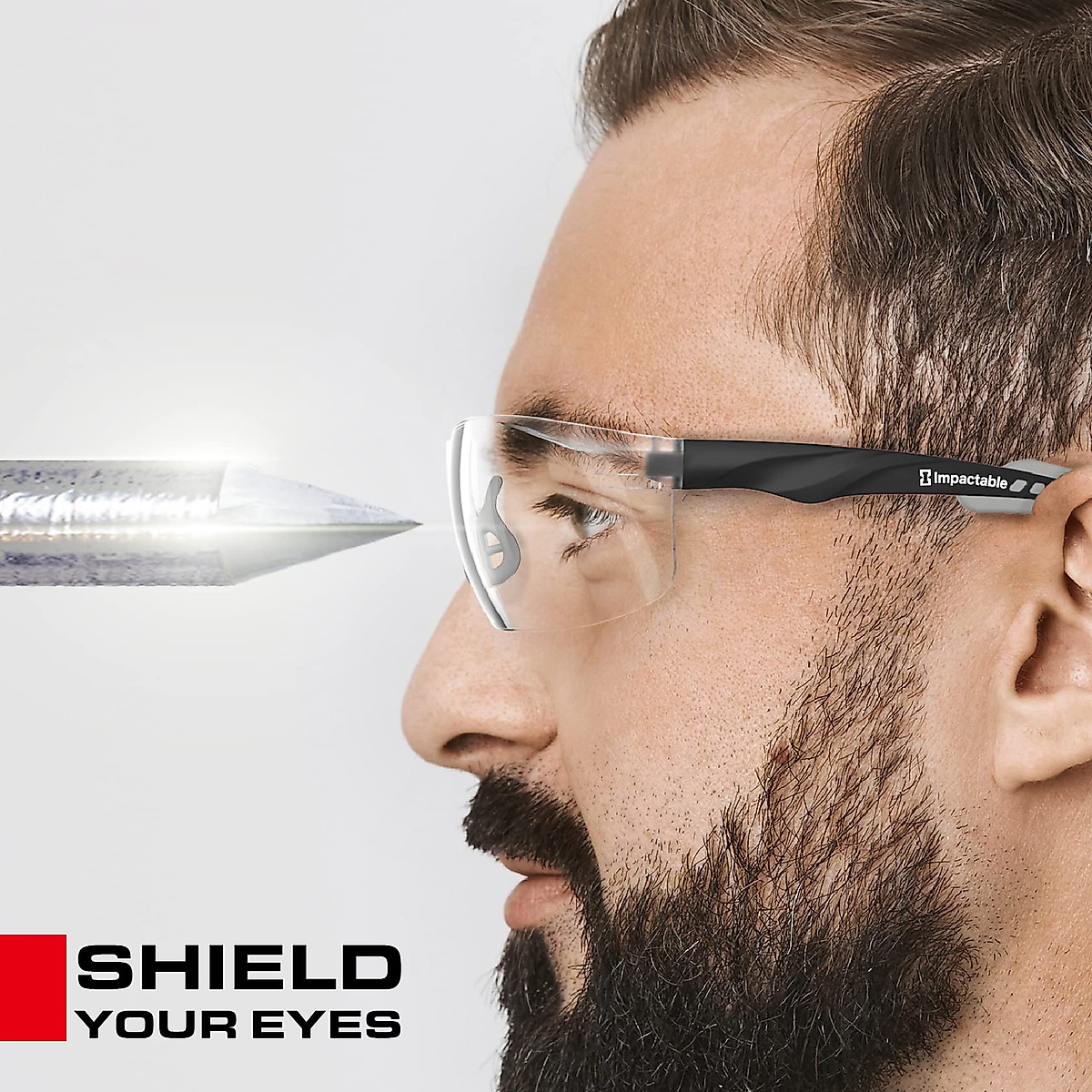 IMPACTABLE ANSI Z87.1 Safety Glasses, Anti-Fog UV Impact Scratch Resistant for Eye Protection at Work, Sports, Shooting, Pickleball, Clear Wraparound Lenses, No-Slip Nose Grip, Grey and Black, 1 Pack