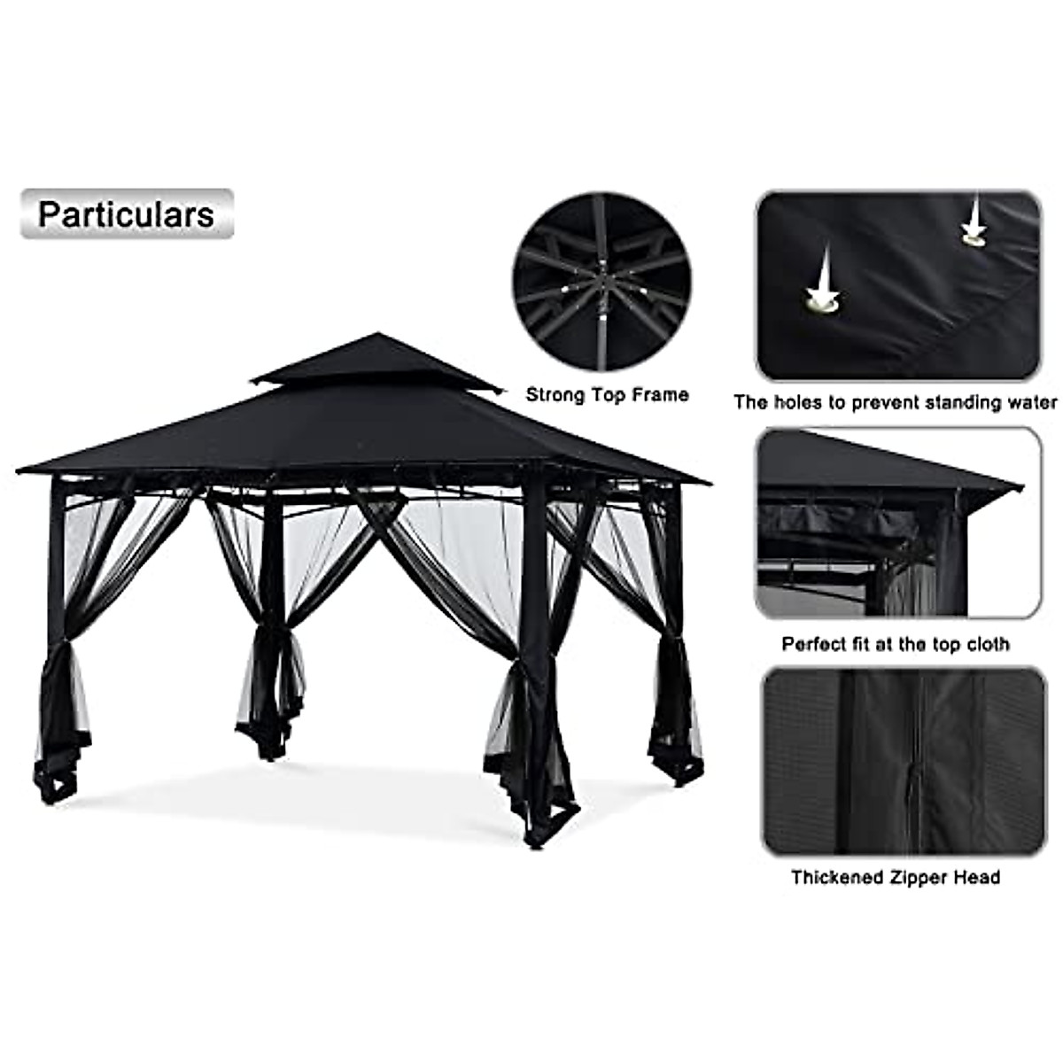MASTERCANOPY Outdoor Garden Gazebo for Patios with Stable Steel Frame and Netting Walls (8x8,Black)