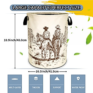 Western Cowboy Laundry Basket Desert Horse Foldable Waterproof Oxford Cloth Funny Tote Bag Laundry Hamper Clothes Storage Bucket Toy Organizer For Bathroom/Laundry Storage/Bedroom 18.9x16.5 Inch
