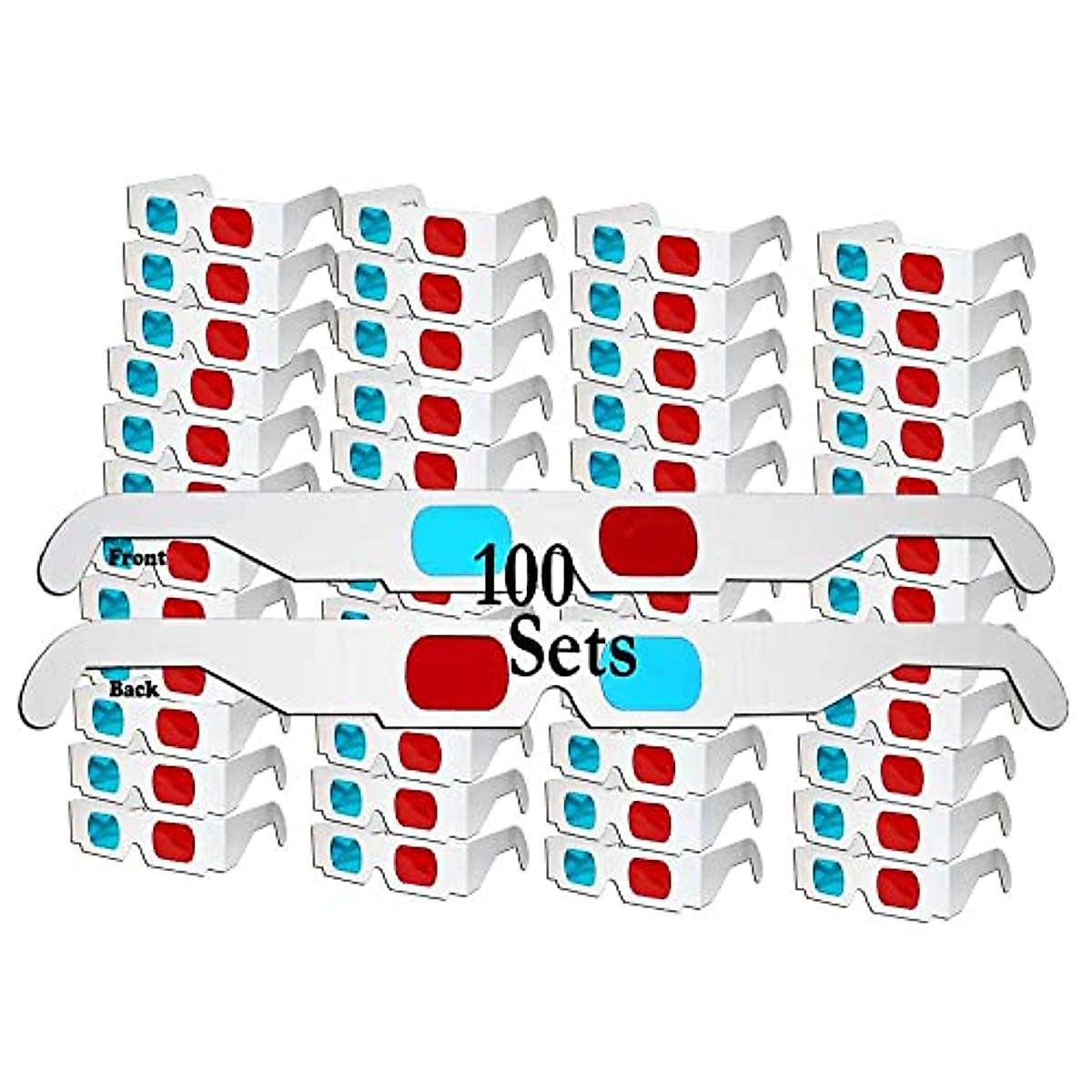 eLUUGIE 100 Pairs 3D Cardboard Glasses Glasses Universal Anaglyph 3D Glasses Cardboard Paper Red Blue Cyan or Movie (100 Pairs)