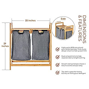 ToiletTree Products Bamboo Hamper with Dual Compartments and Deluxe Bamboo Freestanding Bathroom Organizing Shelf, 5-Tier Shelf Bundle