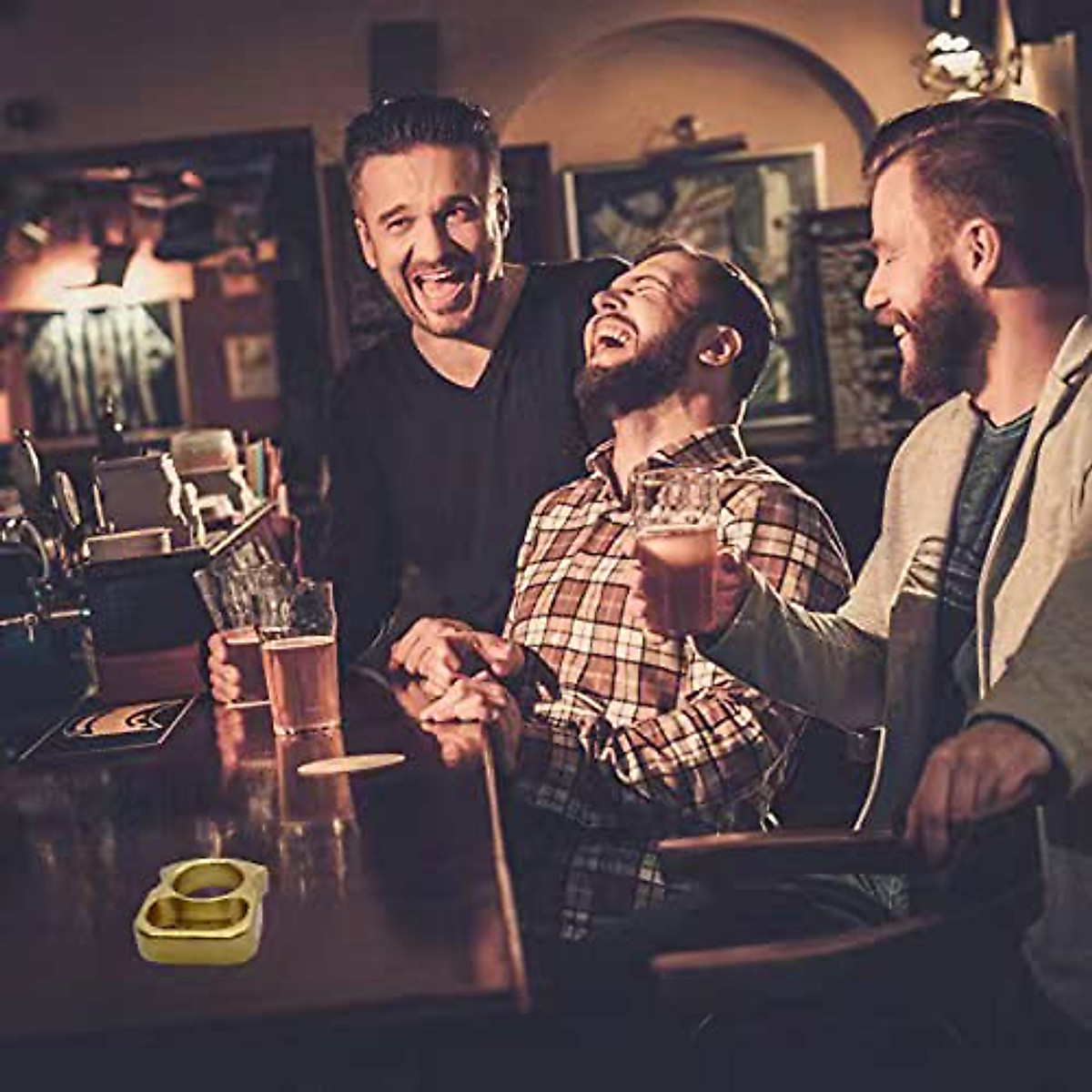 Brass Bottle Opener Solid and Durable - Personalized Pocket Keychain Easy to Carry, Opener for Vintage Beer Gifts for Men, Husband, Dad, Boyfriend（2.1x1.5x0.4inch）