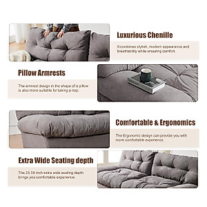 Mangodan 80" Chenille Cloud Deep Seat Sofas for Living Room, Modern Sofa Couch for Small Spaces, Cozy Comfy Loveseat with Solid Wood Frame, Pillow-Designed Armrest Sleeper Loveseat, Grey