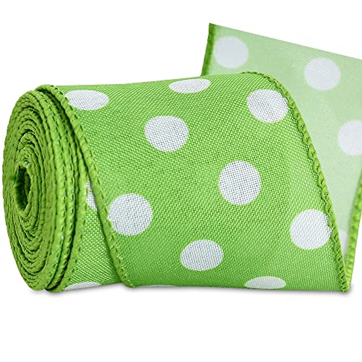 TONIFUL 2.5 Inch Wired Edge Ribbon, Green Polka Dots Burlap Ribbon, Summer Spring Wired Ribbon, for Gift Wrapping, Wreath Bows Making, Crafts Home Decoration, Easter Decor（Green，6yds）