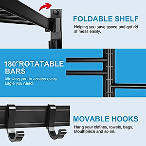 Laundry Clothes Drying Rack, Foldable Wall Mounted Drying Rack, Swivel Towel Rack with 5 Coat Hooks & 7 Swing Arms, Space Aluminum Drying Rack for Laundry Room Organization and Bathroom (Silver 7rods)