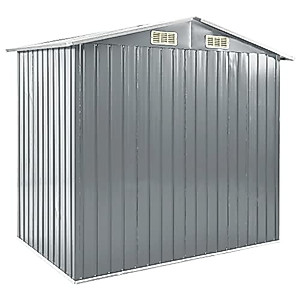 vidaXL Outdoor Storage Shed, Garden Shed with Rack, Metal Storage Shed, Backyard Shed for Patio Lawn Bicycles Gardening Tools Lawn Mowers, Gray
