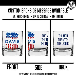 Personalized Printed 11oz Whiskey Glass - Custom Bourbon Christmas Gifts for Men, Dad Scotch Drinking Birthday Glasses, Groomsmen, Liquor Cocktail Rocks Old Fashioned, Patriotic US Flag