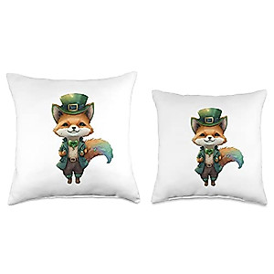 St Patrick's Day Animals St. Patricks Day Fox with a Leprechaun Hat Throw Pillow, 18x18, Multicolor