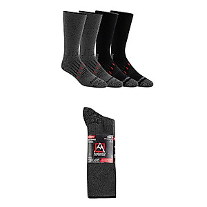 Avalanche Men's Crew Sock Anti-Blister Heel Toe Support Arch 360 Degree Full Cushion,4-pair (Black),Shoe Size: 6-12