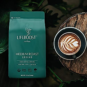 Lifeboost Coffee Ground Medium Roast Coffee - Low Acid Single Origin USDA Organic Coffee - Non-GMO Ground Coffee Third Party Tested For Mycotoxins & Pesticides - 12 Ounces