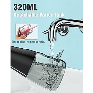 Cordless Water Flosser for Teeth, YaFex 320ML Portable Water Tooth Cleaning Pick Dental Oral Irrigator with 8 Tips, 5 Modes, Rechargeable, IPX7 Waterproof for Home Black