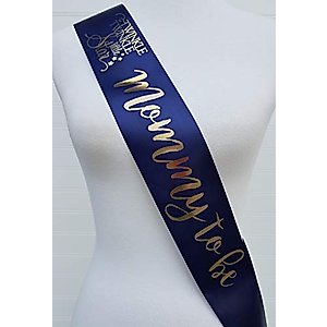Twinkle Little Star Baby Shower Banner for Mom to Be Navy & Gold with Rhinestone Pin for adjustable sizing Banner