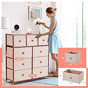 Sapodilla Pink 9 Drawers Dresser for Girls Bedroom,Chest of Drawers with Metal Frame Side Hook Wood Top,Large Capacity Closet Dresser in Living Room Hallway Storage Room (Pink, 9 Drawers)
