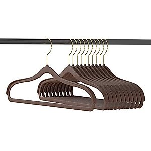 Suit Hangers Non Slip Velvet 10 Pack - Coat Hanger Wide Shoulder 360° Swivel Hooks & Jacket Hangers for Men Anti-Slip Bar Brown