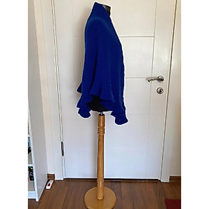 Royal Blue Hand Knit Ruffle Shawl, Scarf, Winter Fashion Women Accessory, Warm Wool Soft Wrap