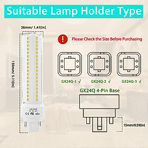 Lustaled Gx24q/G24q 4-Pin Base Light Bulbs, 12W Gx24 LED PL Recessed Lights, Daylight 6000K 26W CFL Replacement for Ceiling Light Downlight Wall Sconce, 4-Pack (Remove/Bypass The Ballast)