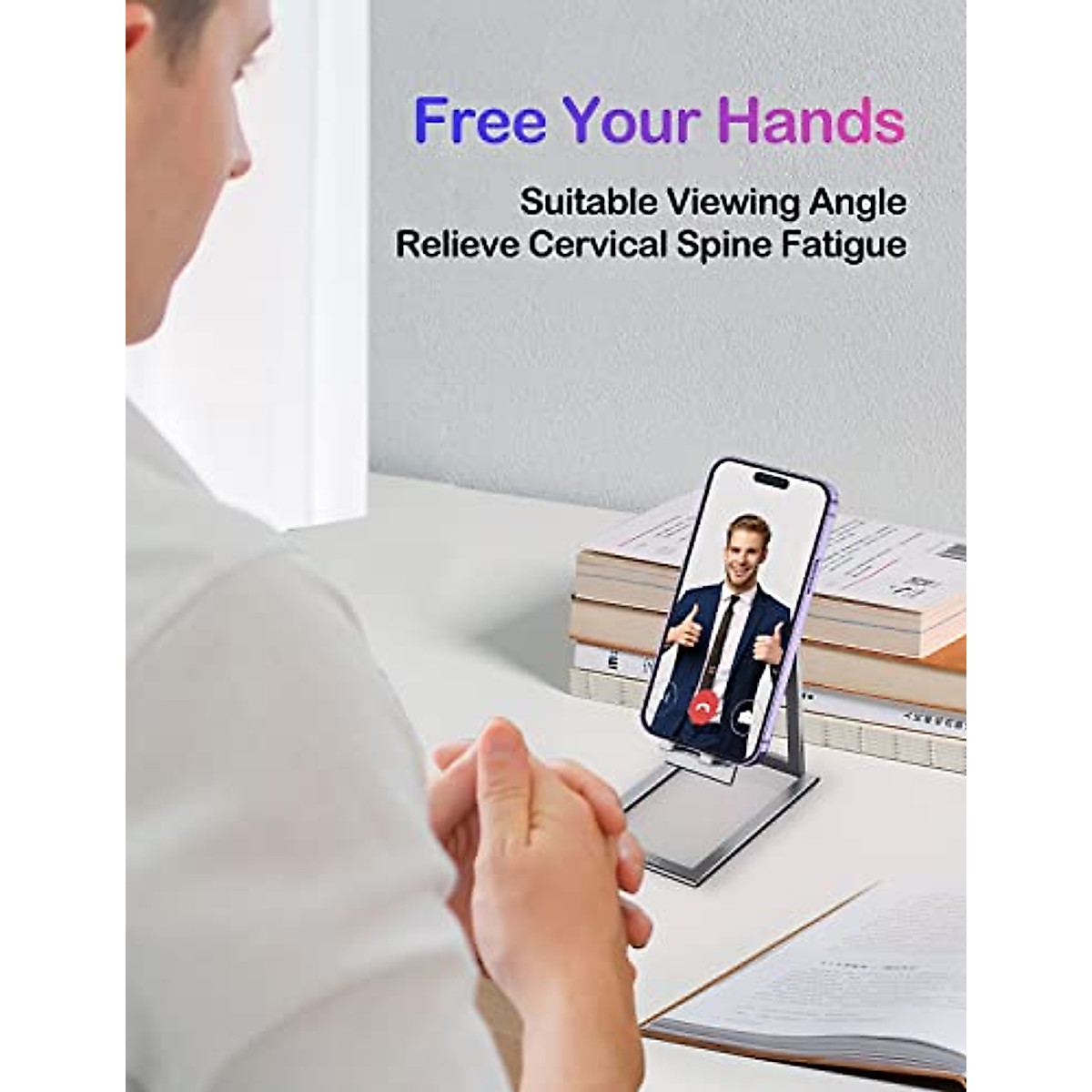 Adjustable Cell Phone Stand,Desk Phone Holder,Cradle,Dock,Aluminum Foldable Cell Phone Stand for Desk,iPhone Stand Holder for iPhone 14,Plus,Pro,Pro Max,13,12,All Android Smartphone Office Accessories