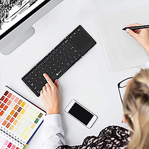 iClever Foldable Keyboard, BK08 Bluetooth Keyboard with Sensitive Touchpad (Sync Up to 3 Devices), Pocket-Sized Tri-Folded Portable Keyboard for iPad Mac iPhone Android Windows iOS, Silver