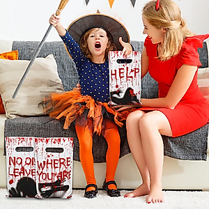 Whaline 60Pcs Halloween Party Favor Bags Bloody Ghost Plastic Gift Bags Scary Words Treat Bags Candy Goodies Bags for Halloween Horror Theme Birthday Party Snacks Cookies Packing Supplies