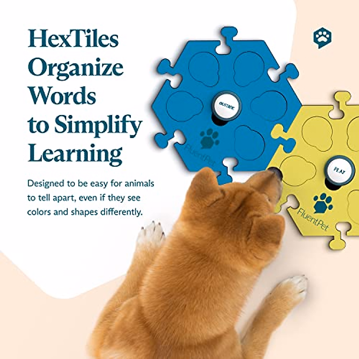 FluentPet Sound Button Tester Kit - Dog Buttons for Communication - Compact Talking Buttons for Dogs and Cats - Dog Talking Button Set with 2 Recordable Buttons and 2 Compact HexTile Soundboard Mats