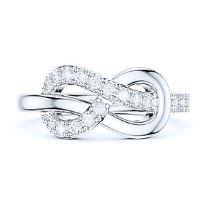 PRSTANI Real Sterling Silver Thick Tie The Infinity Love Knot Genuine Moissanite Intertwined Ring Promise Ring (7.5)