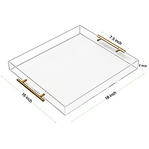 NITINOL 16x18 Inches Large Clear Acrylic Serving Tray with Handles Spill Proof Trays for Coffee Table Bathroom Kitchen Office