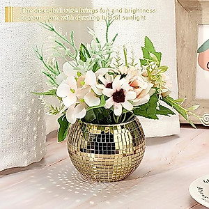 6 Pieces Disco Ball Flower Vase Mirror Disco Ball Glass Vase Disco Ball Planter Candle Holder Glass Vase Bulk for Wedding Centerpieces Bedroom Kitchen Office Decoration Birthday (Gold,3 x 4 Inch)