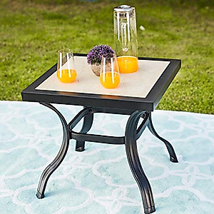 LOKATSE HOME Bistro Side End Square Metal Frame Removable Tile Top Dining Coffee Table for Garden Swimming Pool Outdoor Patio Furniture, Black