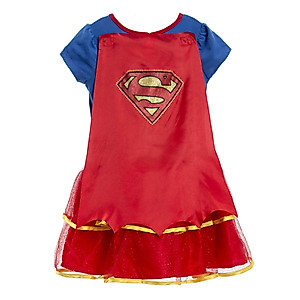 WARNER BROS Justice League Supergirl Big Girls Costume Dress Leggings Cape and Headband 4 Piece Set 10-12