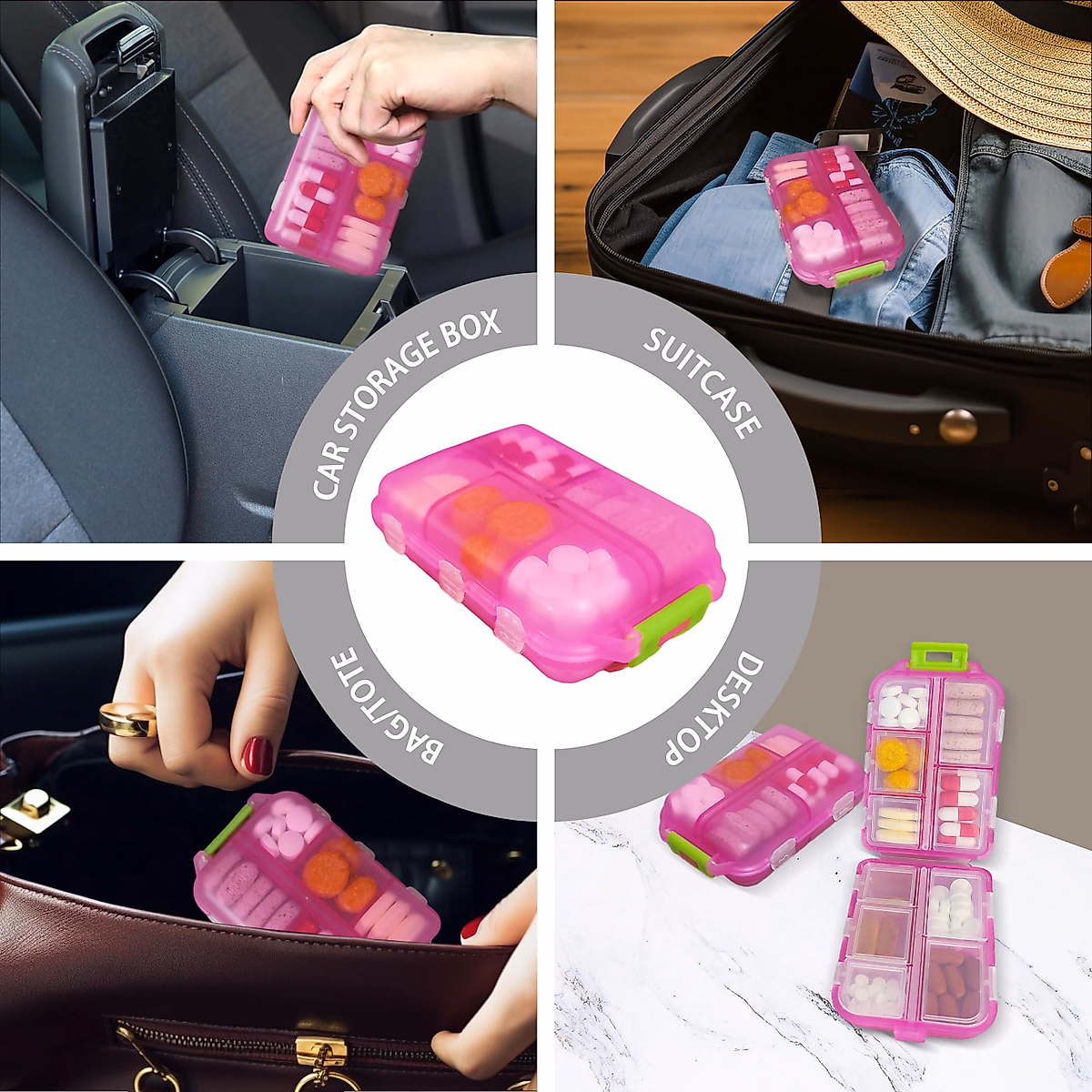 Pill Organizer with Medicine Labels Travel Daily Pill Container Mini Medication Organizer Storage Pill Organizer Travel Essentials Pill Case 7 Day Pill Organizer(Pink & 161 Lables)