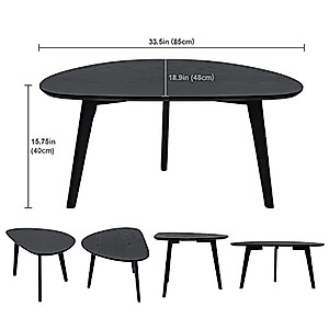FIRMINANA Small Black Oval Coffee Table for Small Space Mid Century Modern Coffee Table for Living Room-Black-18.9" D x 33.47" W x 15.75" H