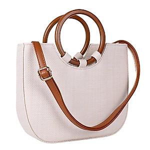 QZUnique Women's Summer Straw Shoulder Bag Lining Handbag Big Capacity Handmade Rattan Handwoven Tote Bag Purse