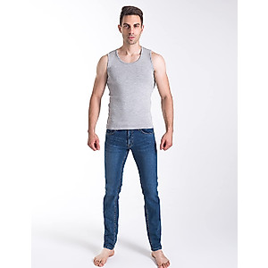 Locachy Men's Cotton Winter Warm Thermal Underwear Sleeveless Vest Fleece Lined Base Layer Tank Top Light Grey L