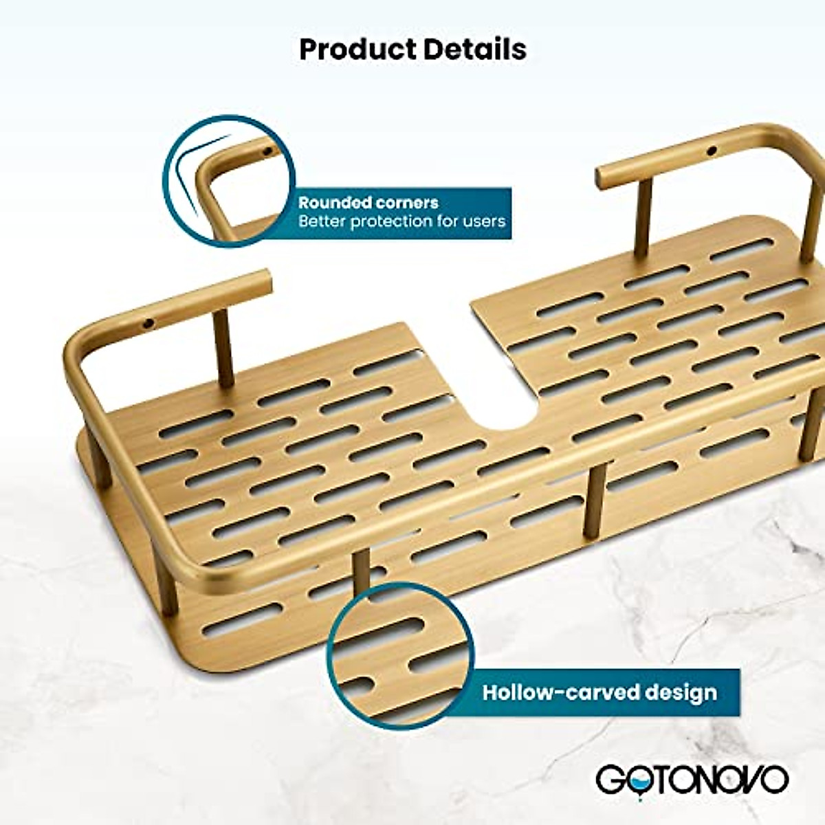 gotonovo Bathroom Shower Shelf Wall Mount Solid Brass Essential Shower Rack Single Pack One Layer Antique Brass Bathroom Shower Rack Basket Arm Mount Shower Storage