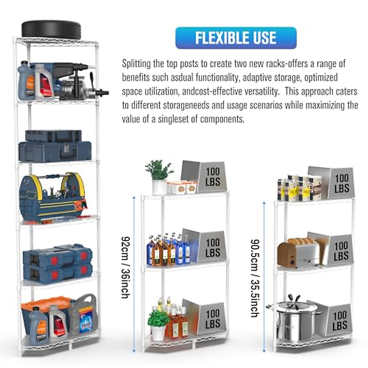 6 Tier NSF Corner Wire Shelf Shelving Unit, 20 x 20 x 72 Inch 600lbs Capacity Heavy Duty Adjustable Metal Storage Rack with Leveling Feet & Shelf Liners for Office Kitchen Bathroom and More - White