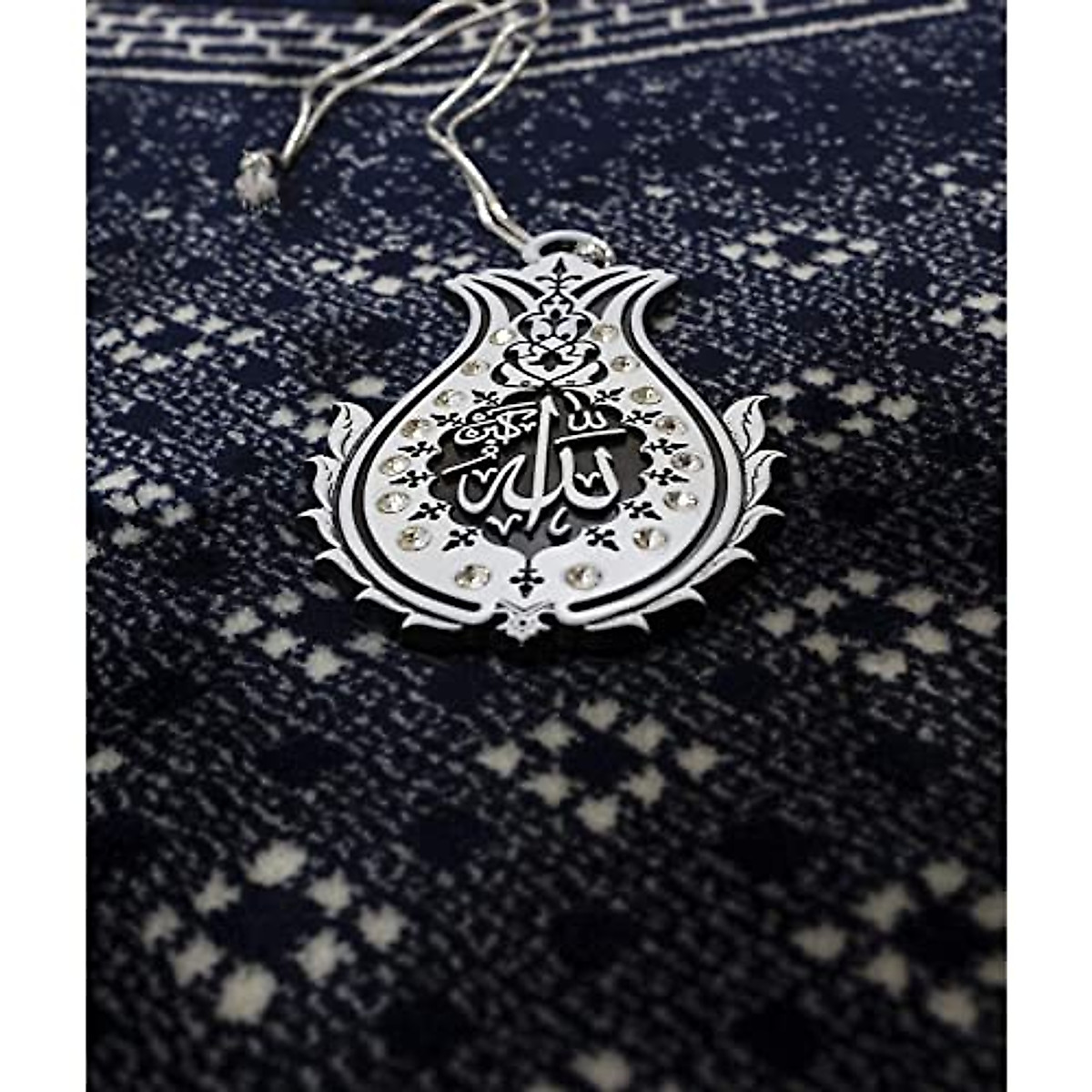 Modefa Free Prayer Cap, Beads & Car Hanger, Islamic Prayer Rug Janamaz - Plush Velvet Wide (Navy Blue)