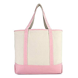 DALIX Women's Cotton Canvas Tote Bag Large Shoulder Bags Pink Monogram J