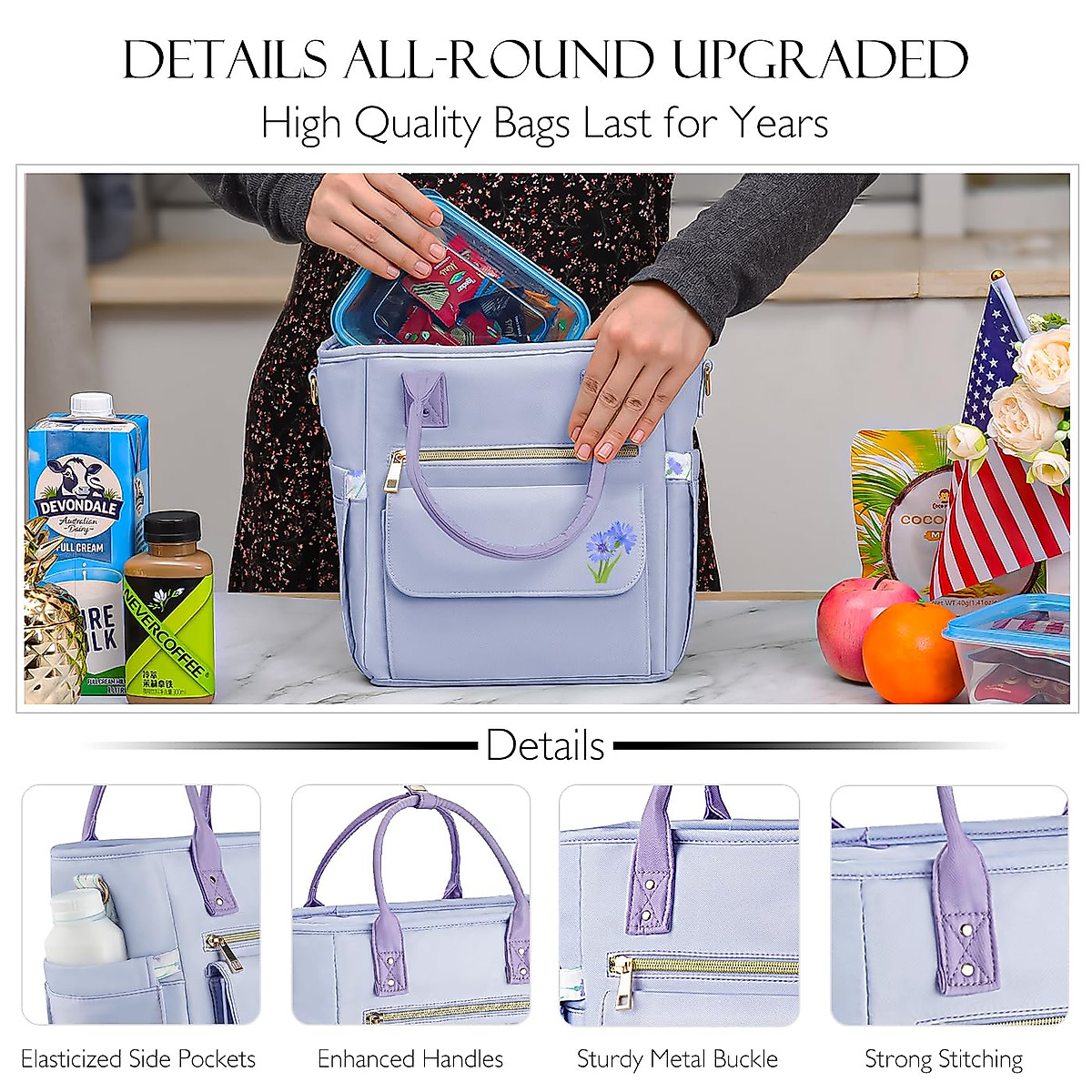 GLORIEROO Deluxe Lunch Bag Women - Leakproof Insulated Lunch Box for Women 2024 Newest Teacher Mothers Day Gifts for Women Waterproof Multi Pocket Lunch Bag with Removable Strap for Work/Picnic