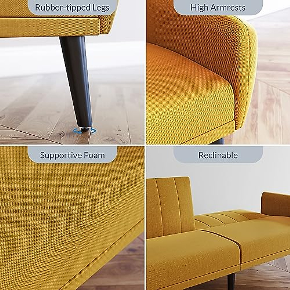 BELLEZE Convertible Sofa Bed, Modern Loveseat, Sleeper Sofa, Futon Couch for Living Room, Guest Room, Garage - Melrose (Yellow)