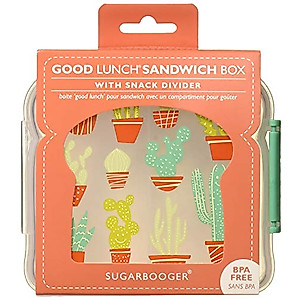 SugarBooger Good Lunch Sandwich Box, Cactus, 1 Count (Pack of 1)