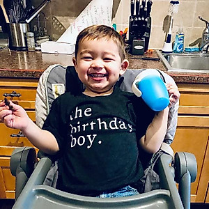 Viworld The Birthday Boy Clothes Baby Boy Short Sleeve Letter Print Shirt Denim Short Pants Cake Smash Outfit Set (Black, 12-18 Months)