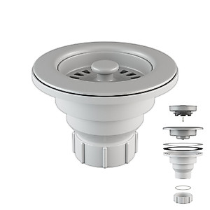 Lexicon Quartz Kitchen Sink Strainer with White Finish, Fits 3.5 Inch Drain Hole LG-SB-W