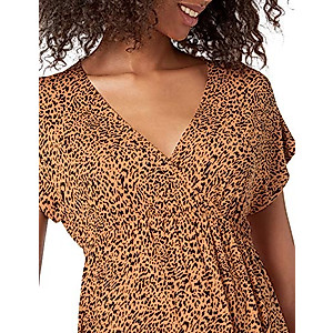 Amazon Essentials Women's Waisted Maxi Dress (Available in Plus Size), Dark Camel Leopard, Medium