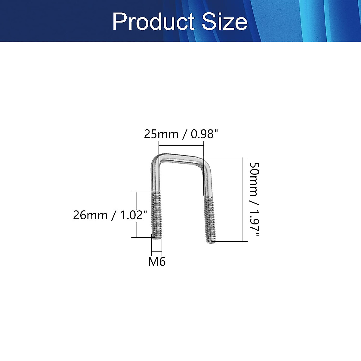 Juvielich 4Pcs Square U-Bolts,1" Inner Width,M6x25x50mm U-Bolt,304 Stainless Steel Square Bend U-Bolt with Nuts, Washers and Frame Plate,U Bolt Kit for Ski Boat, Automobiles Trailer, Sailboat Trailer