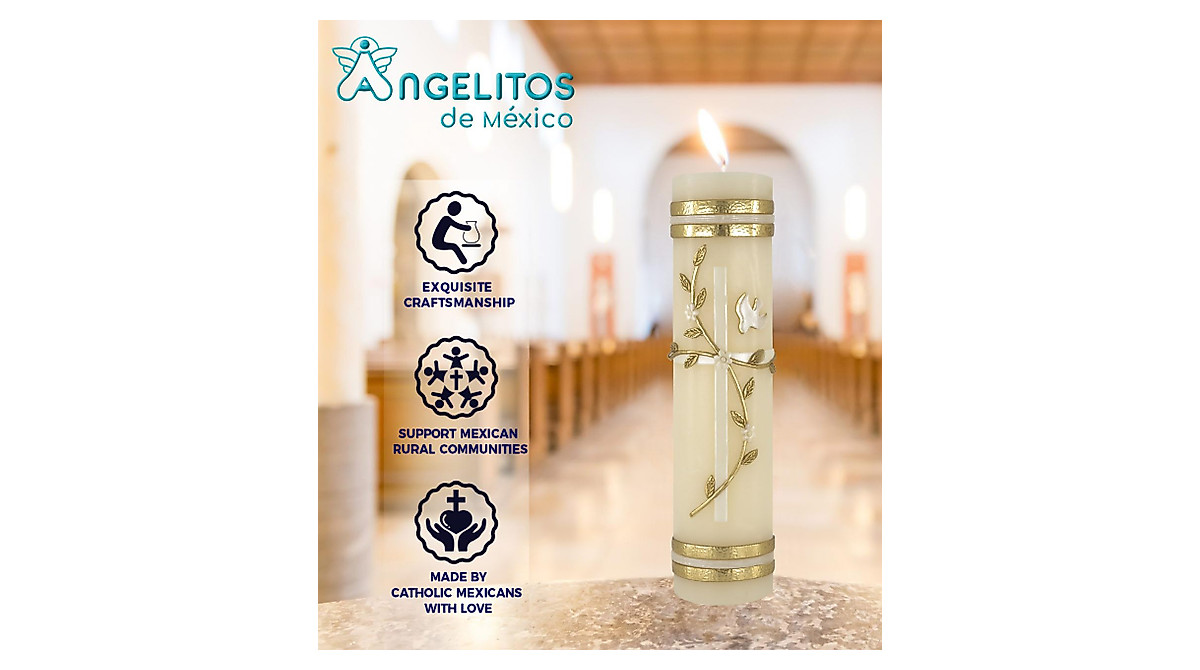 Cross with Flowers Candle for Baptism, Wedding & Confirmation ...