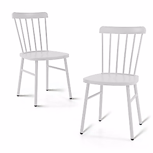 Anmutig White Metal Patio Dining Chairs Set of 2 Indoor/Outdoor Windsor Chairs Farmhouse Spindle Back, Modern Mid-Century Country Style, Kitchen Side Chairs for Living Room Restaurant, Widen Seat